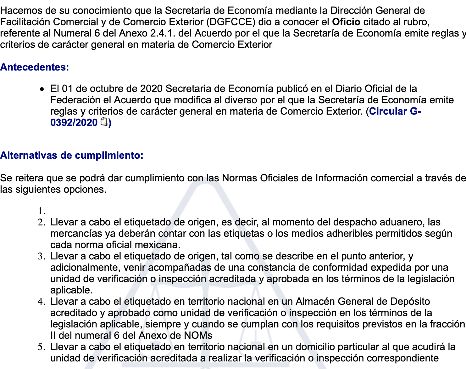 Cumplimiento de la NOM´s de etiquetado conforme al numeral 6 del Anexo ...